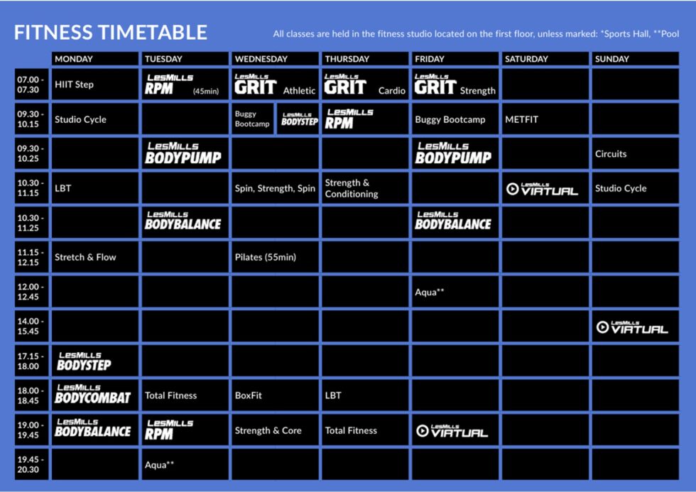 Studio Timetable - Catterick Leisure Centre