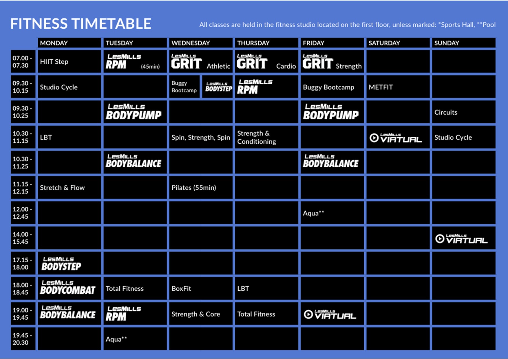 Studio Timetable - Catterick Leisure Centre